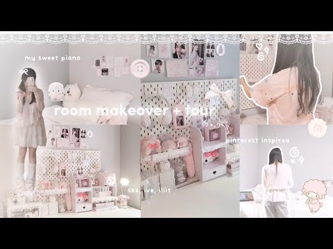 room makeover + tour 🐰🥛 pinterest inspired, my sweet piano, ikea pegboard, organizing, coquette