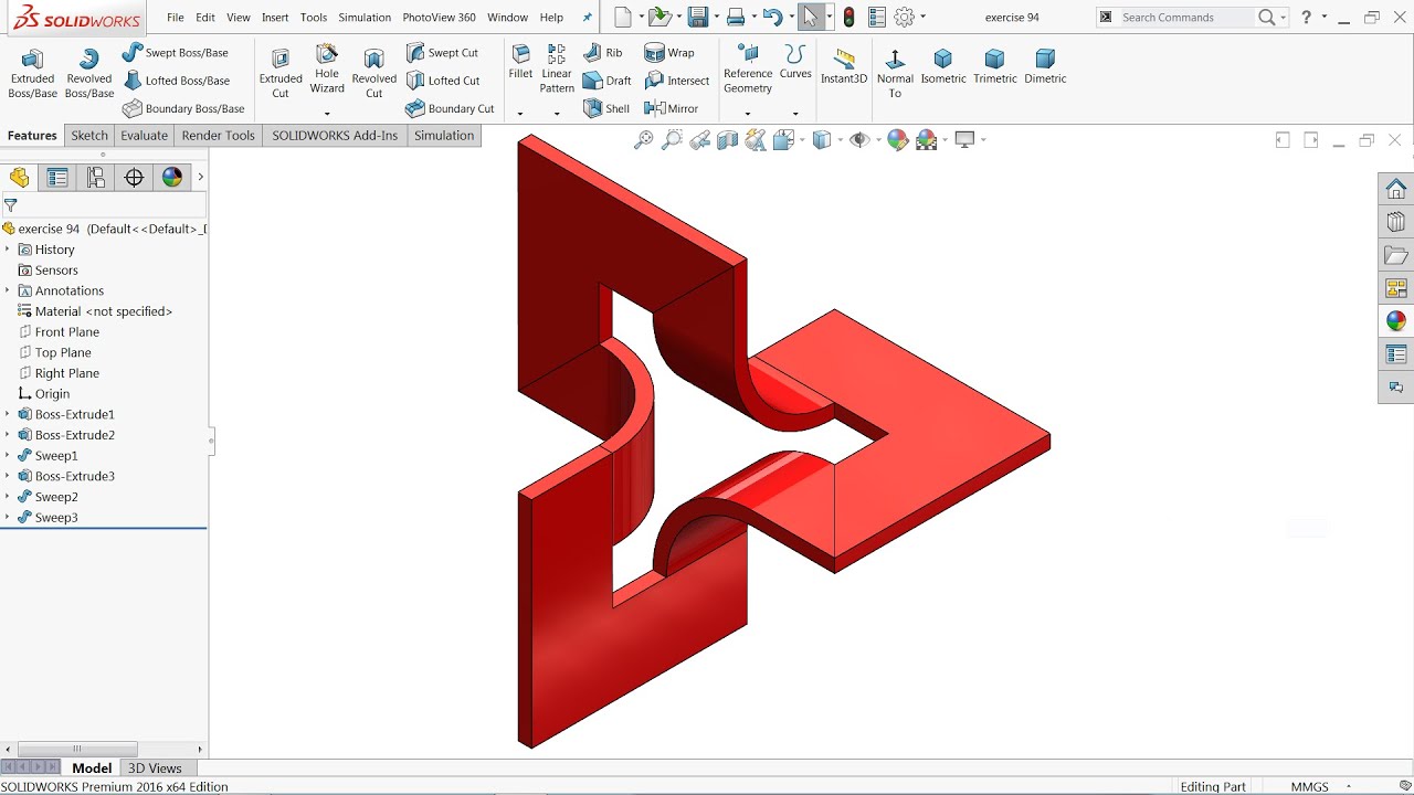 SolidWorks Tutorial for Beginners exercise 94