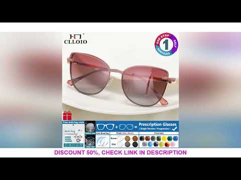 CLLOIO Magnetic Clip On Oversize Frame Glasses Women's Driving Polarised Cat Eye Sunglasses Prescrip