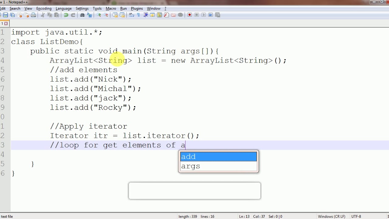 ArrayList Iterator example in java
