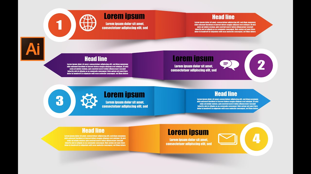 Create 4 Step Rectangular Infographic - illustrator tutorial
