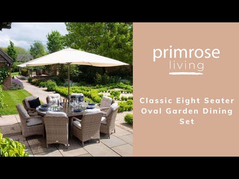 Classic Rattan 8 Seater Oval Garden Dining Set with Parasol by Primrose Living