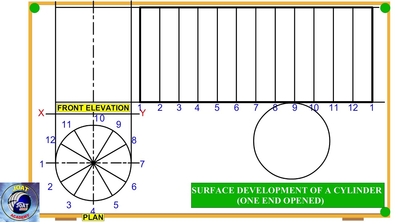 HOW TO DRAW SURFACE DEVELOPMENT OF A CYLINDER | ONE END OPENED |