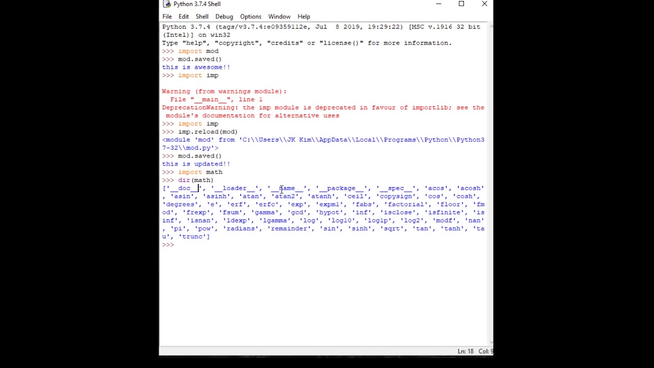Python Tutorial 32 - Reloading Modules / Module Information