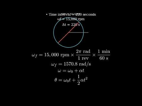 A centrifuge accelerates uniformly from rest to 15.000 rpm in 220s.