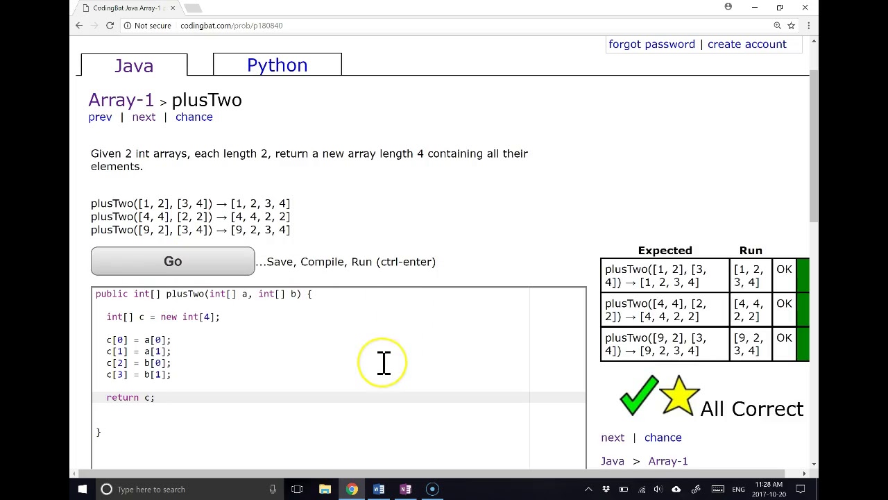 Coding Bat Solutions - Arrays 1 - plusTwo