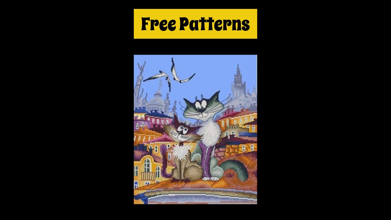A Gorgeous City Cat/ Large Cross Stitch Patterns Free PDF/ #shorts