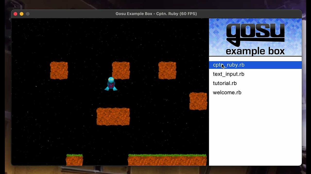 Ruby 2D platformer example (Gosu Ruby Gem)
