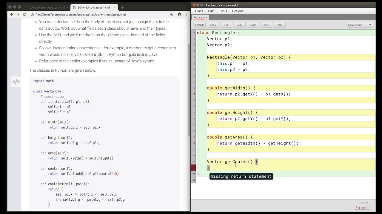 Java: writing a Rectangle class