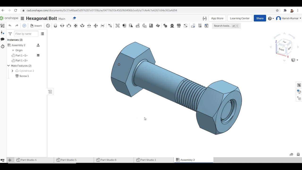 10 Onshape Tutorial on Bolt Nut Assembly - Part 1