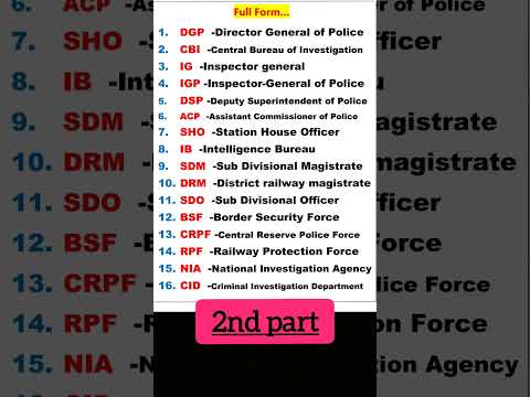 full form of DSP DIG IG ACP IB CBI BSF SDO DRM CID NIA CRPF IGP SHO|#fullform #abbreviation #shorts
