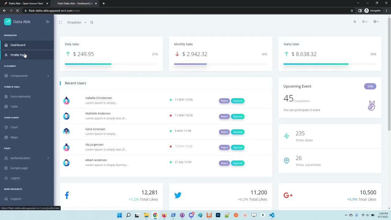 OAuth via Github for Flask - Datta Able (Free product) | AppSeed