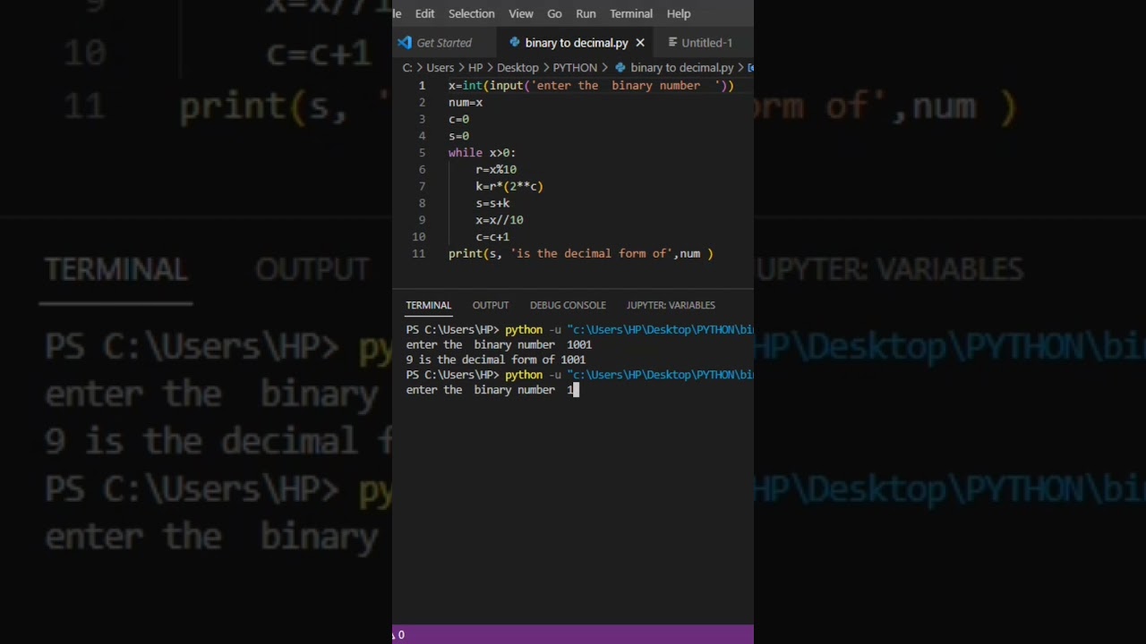 Binary to Decimal Conversion Python  Program