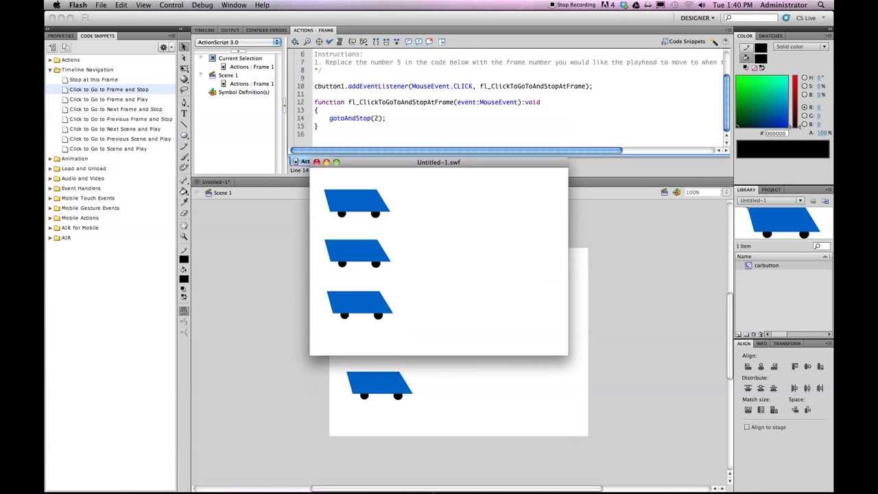Flash AS3.0 Tutorial: Adding and programming a button
