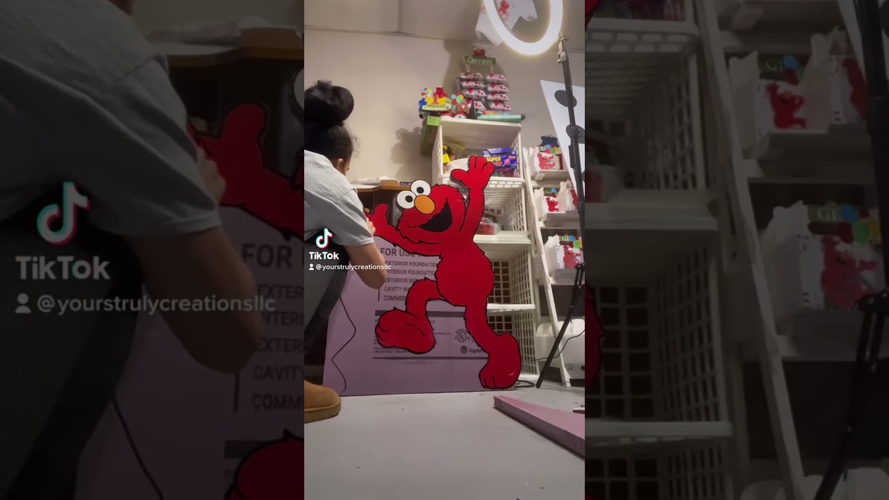 Elmo tall cutout. Come watch this quick short video. #elmodecorations #sesamestreet #foam #prop