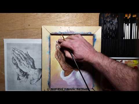 Demo of painting realistic Praying hands in acrylics tutorial