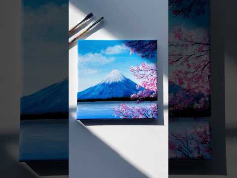 Snowy Peak and Blossoms Acrylic Painting ????????????️ #art #acrylicpainting #canvas