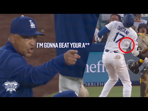 MUST-SEE: Dodgers, Padres Benches Clear, Ohtani Hit With 100 MPH Fastball, Dave Roberts Ejected!