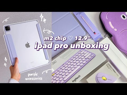 📦 m2 ipad pro 12.9" unboxing (silver) + apple pencil & accessories 💜 dream purple setup