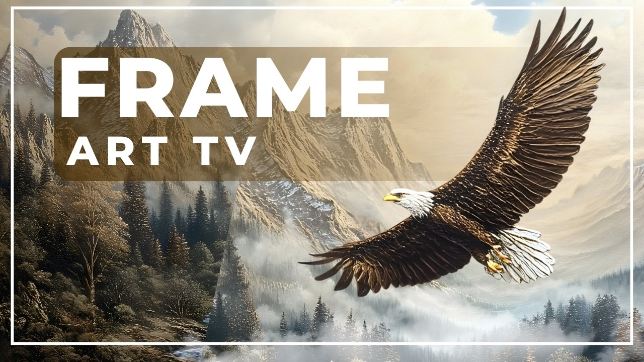 Majestic Eagle Flight: 4K Serene Mountain View with Gentle Cloud Animation | Gold Frame TV Art