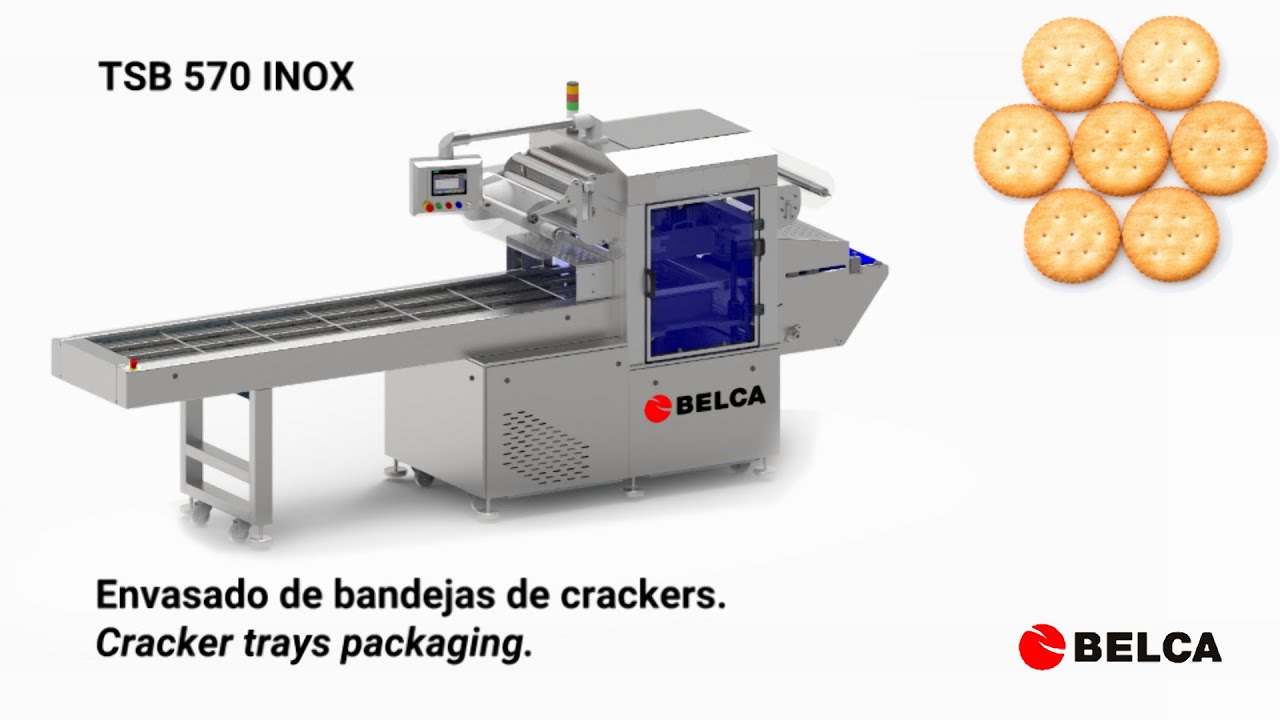 Envasado en TSB 570 INOX de bandejas crackers con film BELTOP - BELCA