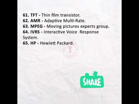 what does TFT, AMR, MPEG, IVRS, HP, Stand for and mean it