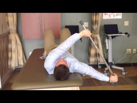 Supine Horizontal Shoulder Abduction and Adduction with cane