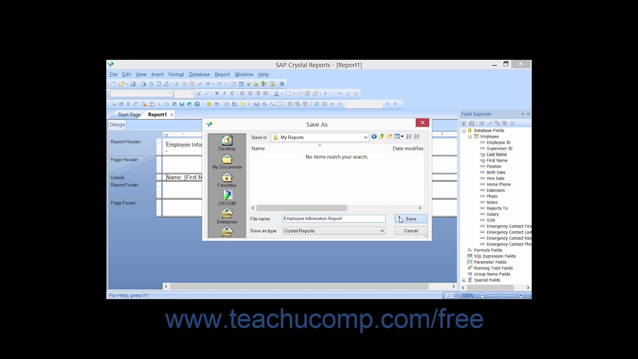 Crystal Reports 2013 Tutorial Saving a Report Business Objects Training