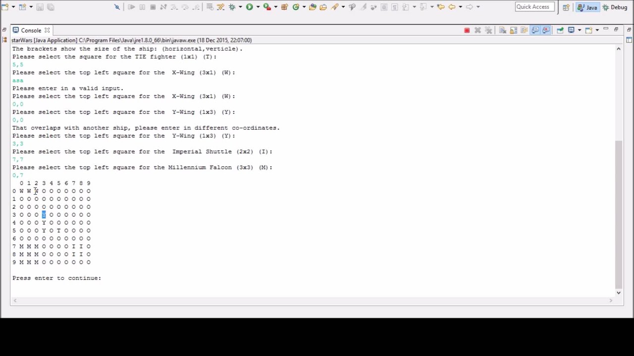 Star Wars Battleships Java console (text based)