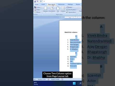 Match the columns #gyanbooster #msword