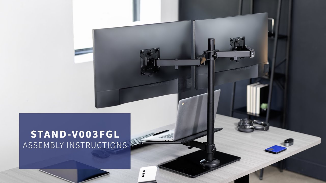 STAND-V003FGL Monitor and Laptop Desk Glass Stand Assembly by VIVO