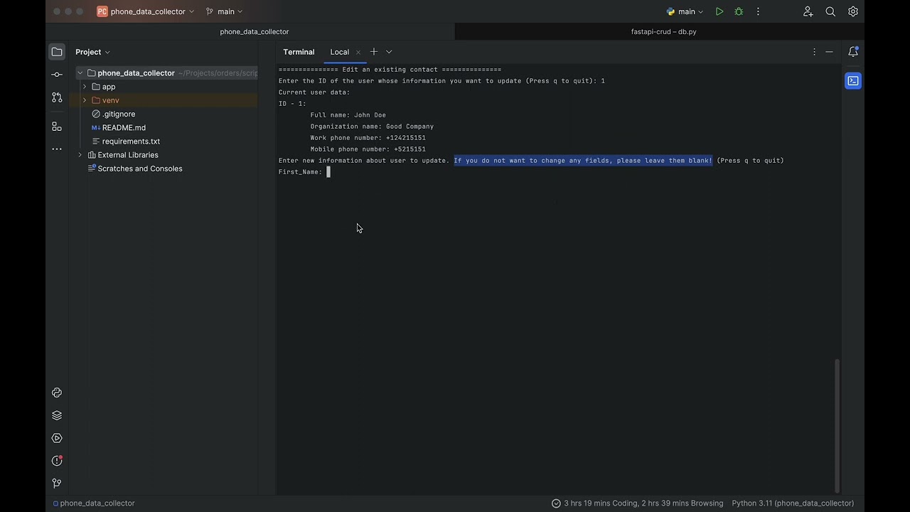 Command-Line Phonebook Application | Demo