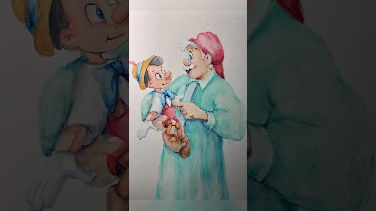 Father’s Day Disney fanart watercolor. Pinocchio & papa Geppetyo #fathersday #disneyart #pinocchio