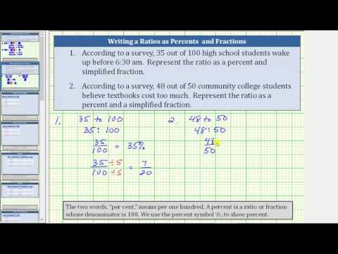 Convert Ratios to Percents and Simplfied Fractions (35 to 100 and 48 to 50)