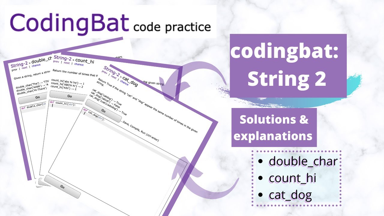 CodingBat Python | double_char | count_hi | cat_dog