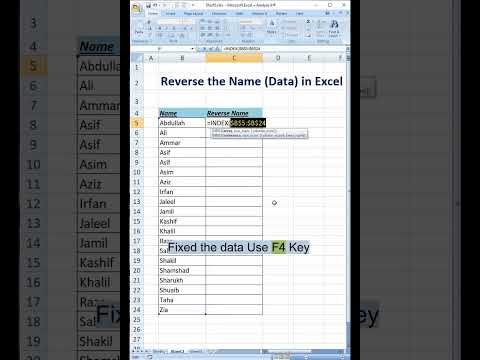 Reverse the Data in Excel #shortsexcel
