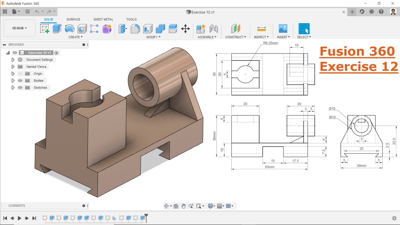 Autodesk Fusion 360 Tutorial for Beginner Exercise 12