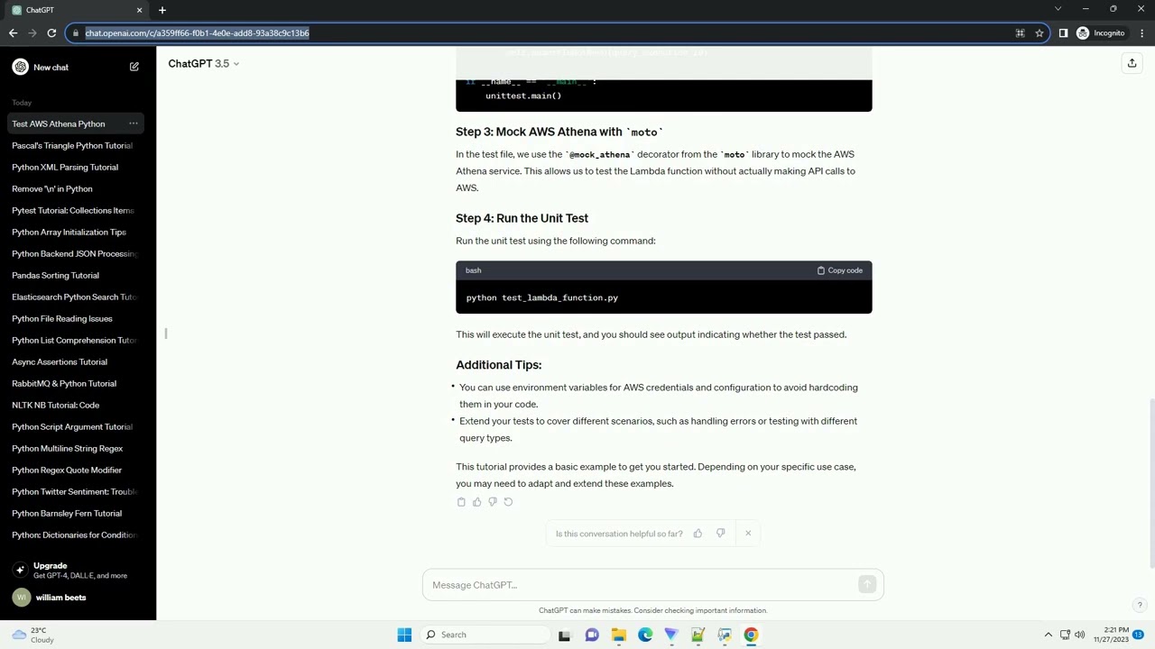 How to unit test aws athena sql queries in python lambda