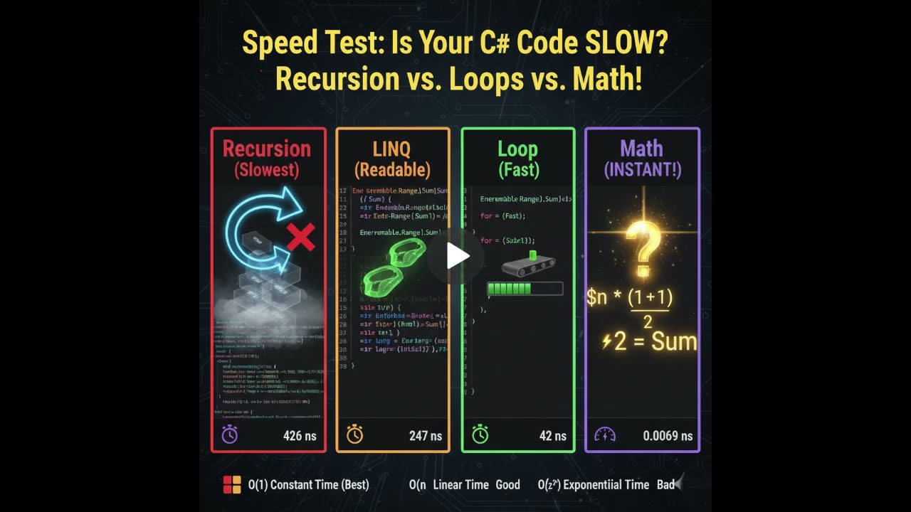 Why My C# Code Runs 6000x Faster: Recursion vs Loops vs Math (Benchmark Showdown)