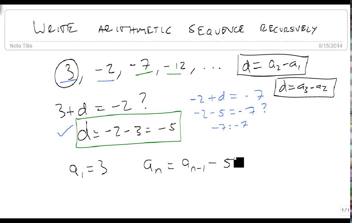 Write an arithmetic sequence in recursive form