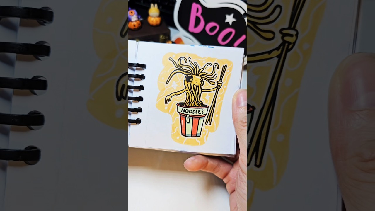 Tiny coloring with me spooky cute noodlemancer 👻✨️#colouringbook #satisfyingcoloring #colorwithme