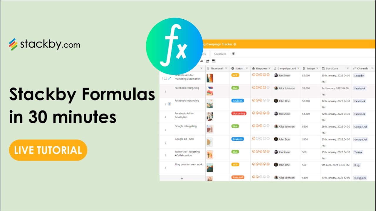 Stackby Formulas in 30 minutes or less | Live Tutorial