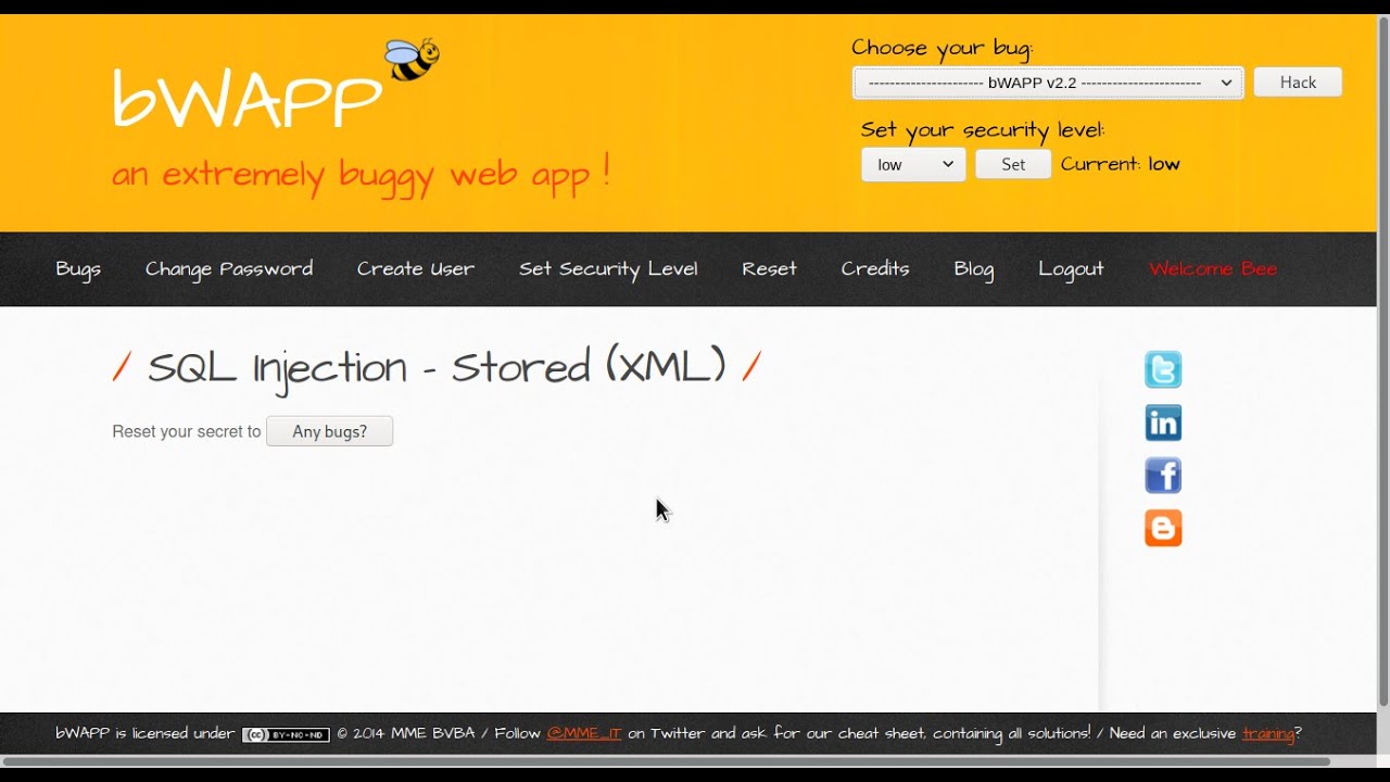 SQL Injection   Stored XML   Low Security Level