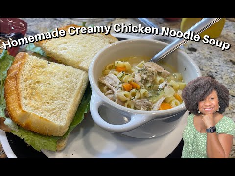 Homemade Creamy Chicken Noodle Soup Made w/ Leftover Rotisserie Chicken