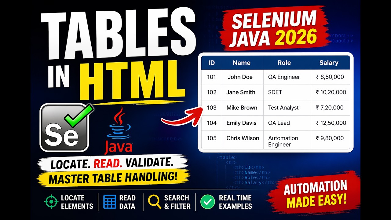 41. Tables in HTML (Selenium Java 2026)