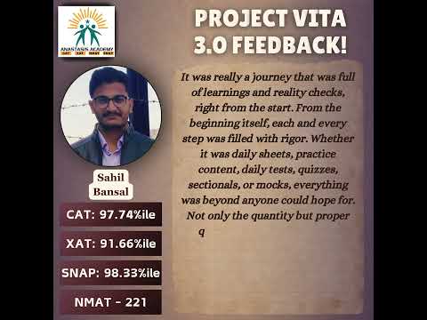 Project Vita 3.0 Feedback | Sahil Bansal #anastasisacademy #cat2024