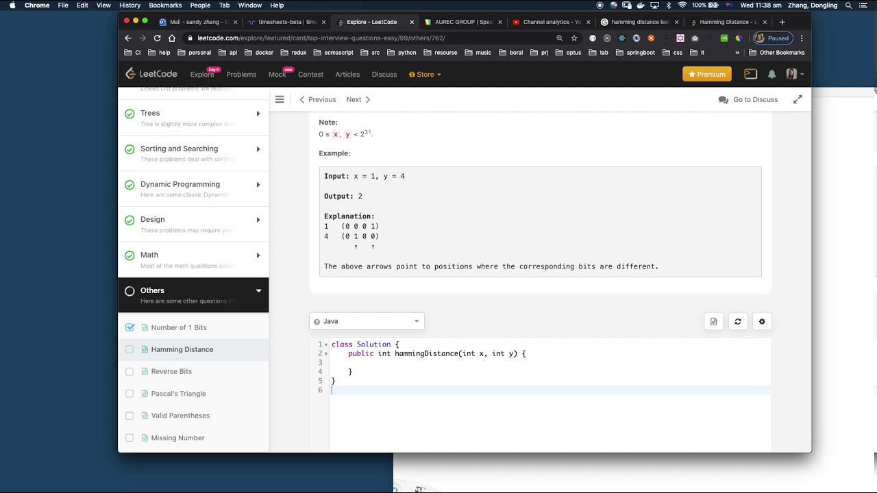 leetcode q461  Hamming Distance | Java