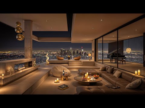 Peaceful Night in Los Angeles | Cozy Apartment Ambience with Smooth Piano Jazz for Study & Work