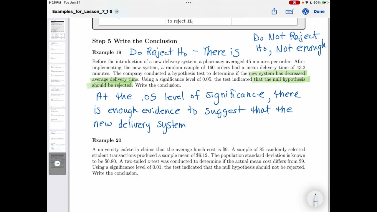 7.1 Hypothesis Testing Step 5 Examples 19 and 20