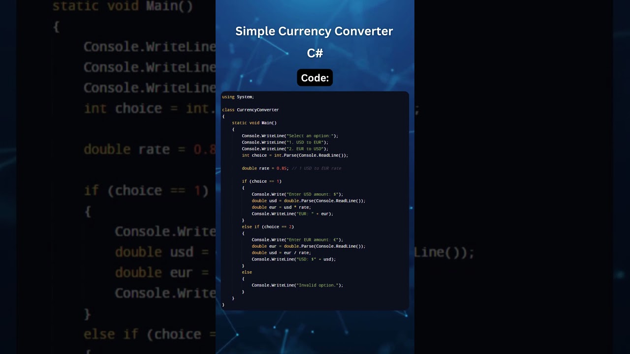 Simple Currency Converter in C#  #coding #gaming #code #coder #python #tutorial #developer #csharp